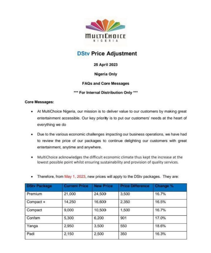 Multichoice Increases Subscription Rates For DSTV, Gotv Packages - KOYBLOG